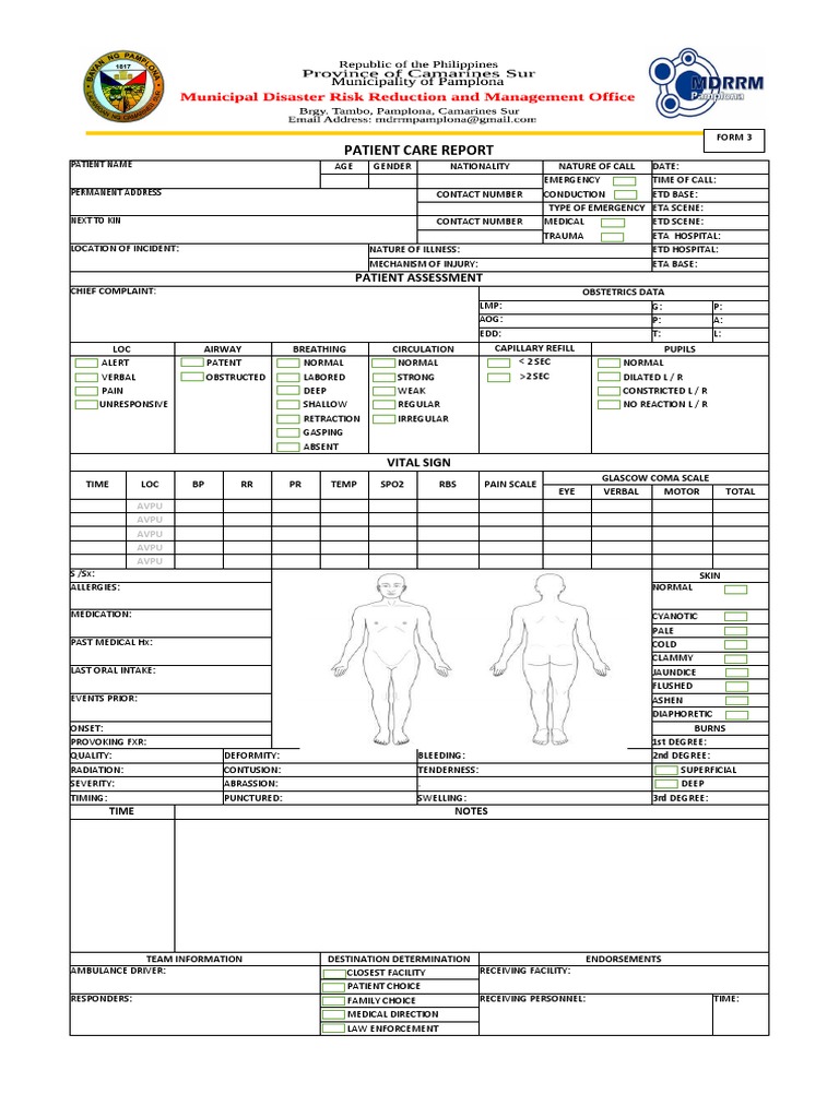 Prehospital Patient Care Report Form