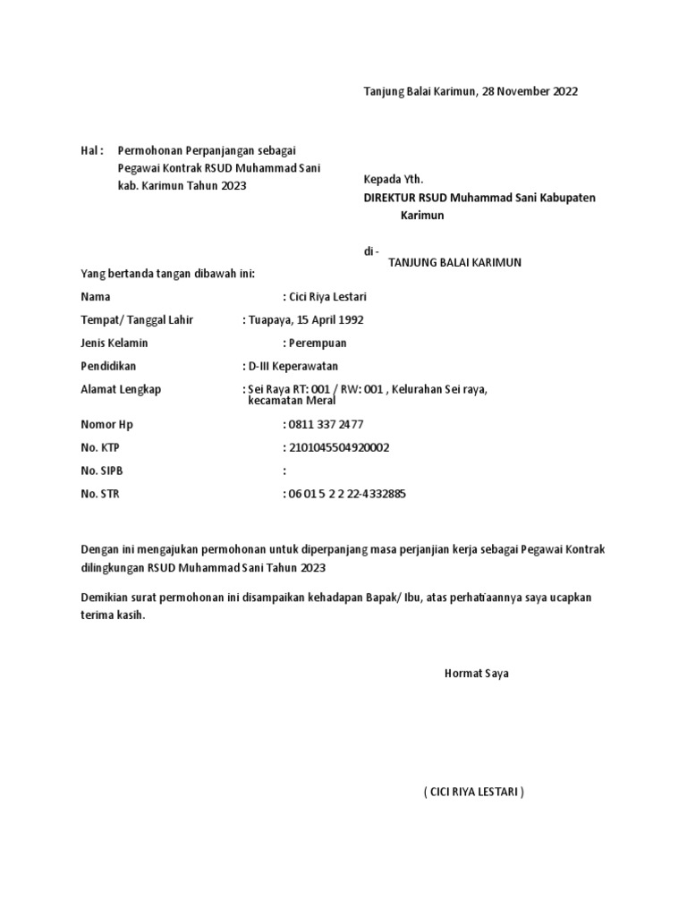 Surat Permohonan Perpanjangan Kontrak Pdf