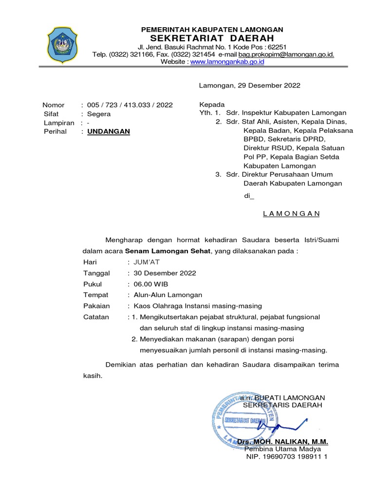 Undangan Senam Sehat di Lamongan | PDF