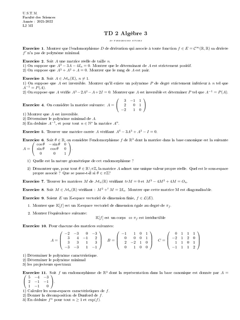 TD 2 Algebre 3 | PDF | Valeur propre, vecteur propre et espace propre | Matrice (Mathématiques)