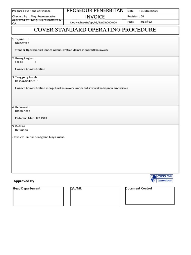 SOP Penerbitan Invoice | PDF