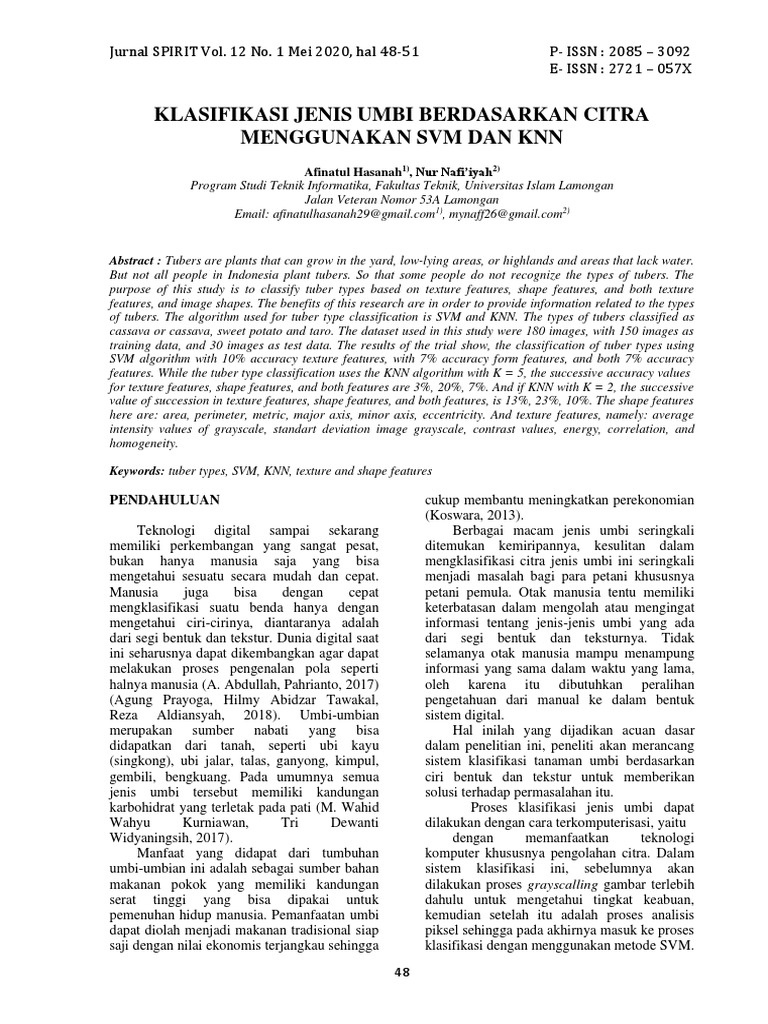 Klasifikasi Jenis Umbi Berdasarkan Citra Menggunakan SVM Dan KNN | PDF | Applied Mathematics ...