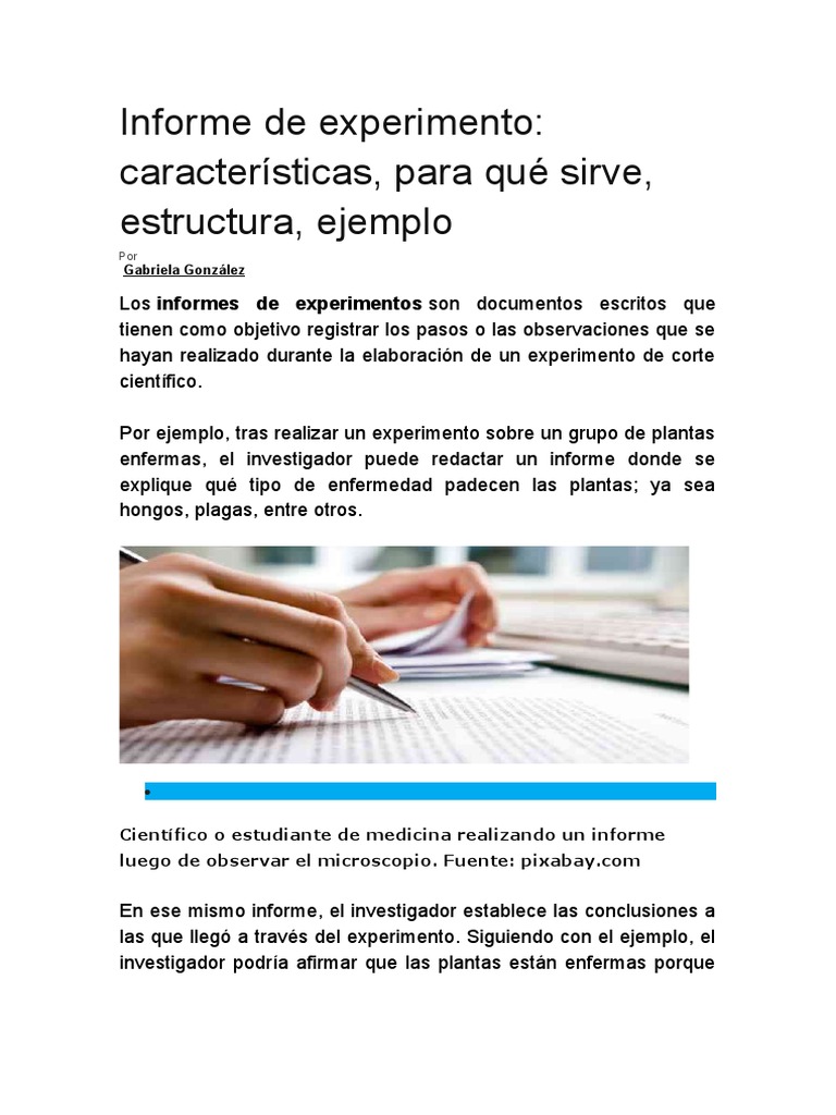 Informe de Experimento (Conceptualizacion) Modelo de Informe de Experimento. | PDF ...