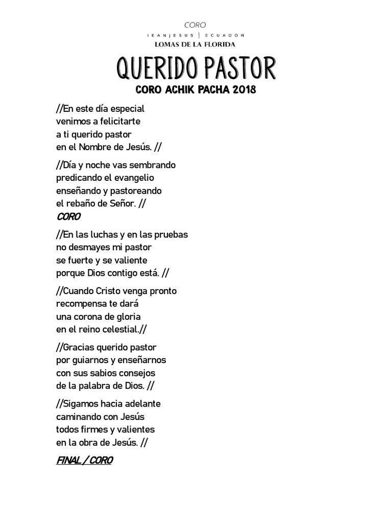 Querido Pastor Letra | PDF