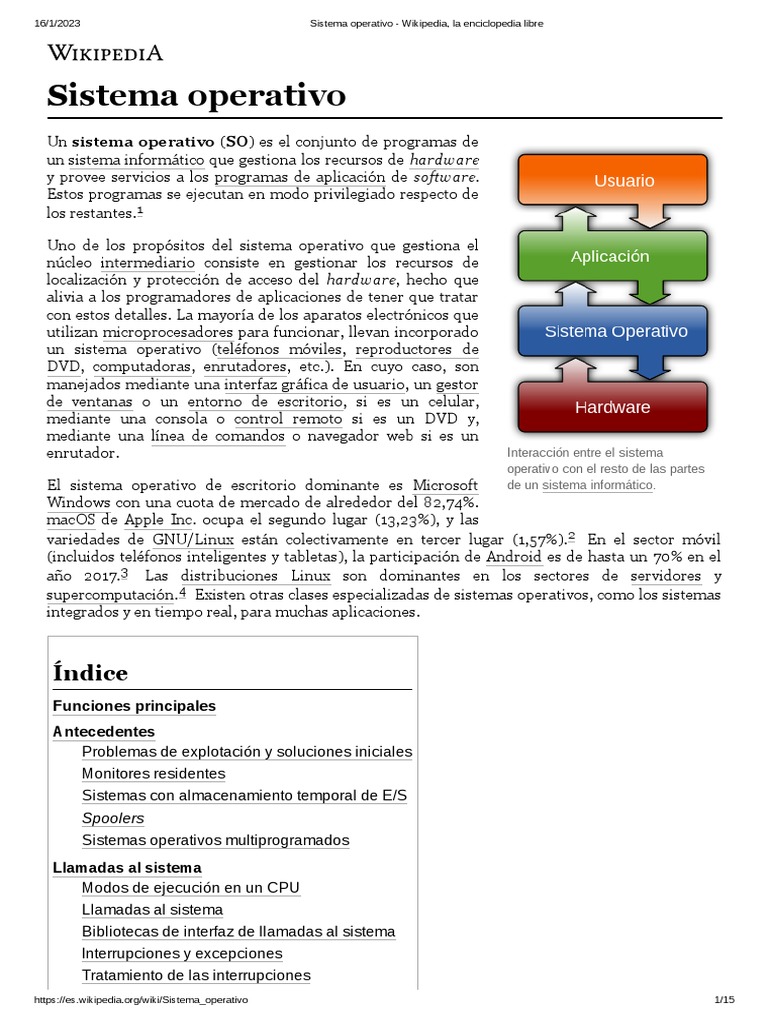 Sistema Operativo - Wikipedia, La Enciclopedia Libre | PDF | Sistema ...