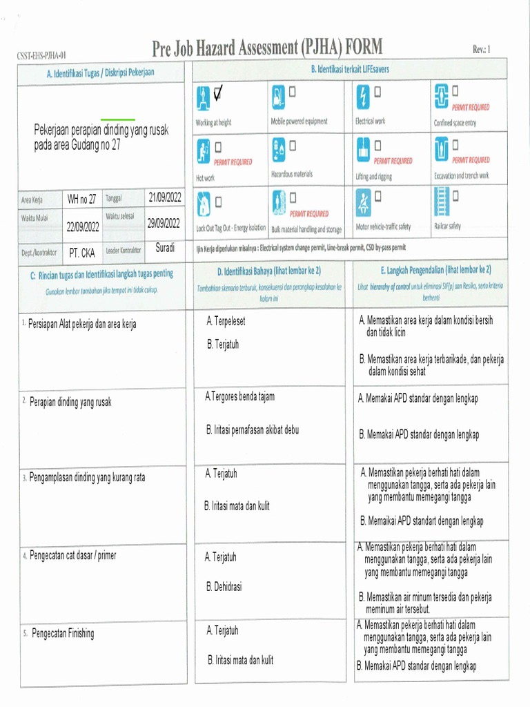 PJHA Perapian Dinding Area Gudang No 27 | PDF