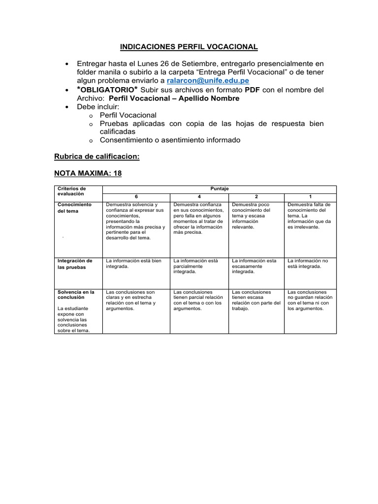Indicaciones Perfil Vocacional | PDF | Crecimiento personal y profesional