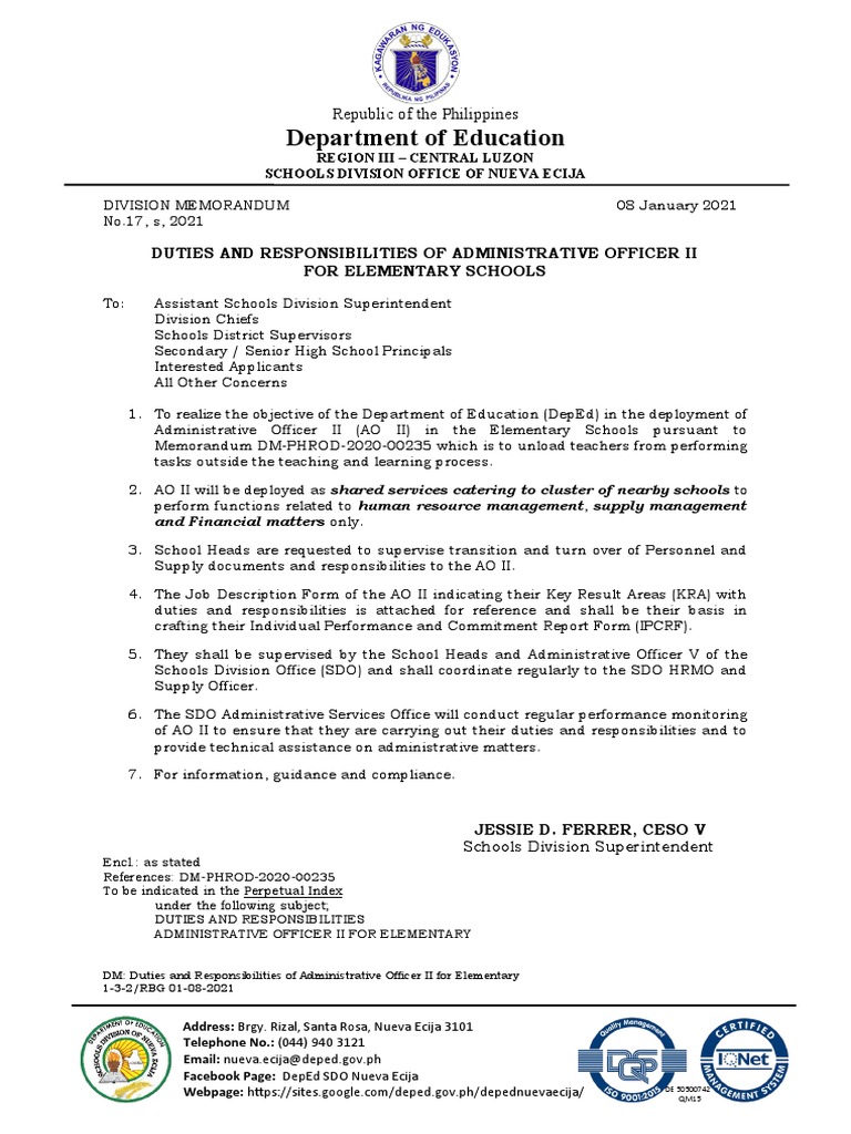 AO II Duties Responsibilities | PDF