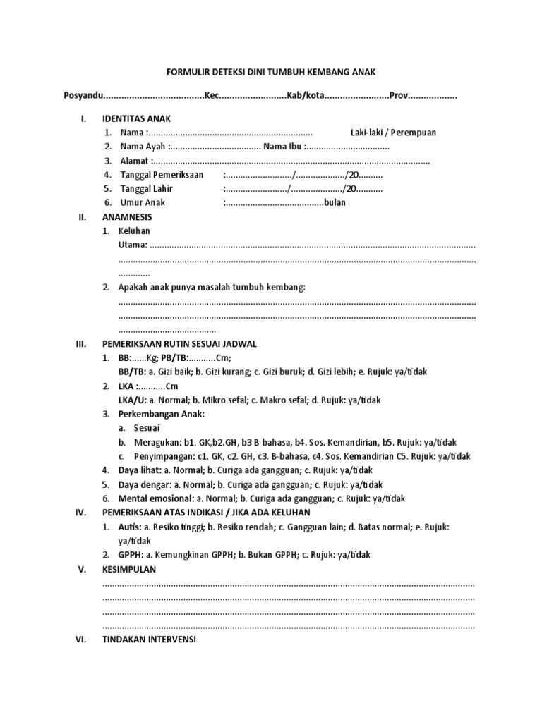 Formulir Deteksi Dini Tumbuh Kembang Anak | PDF