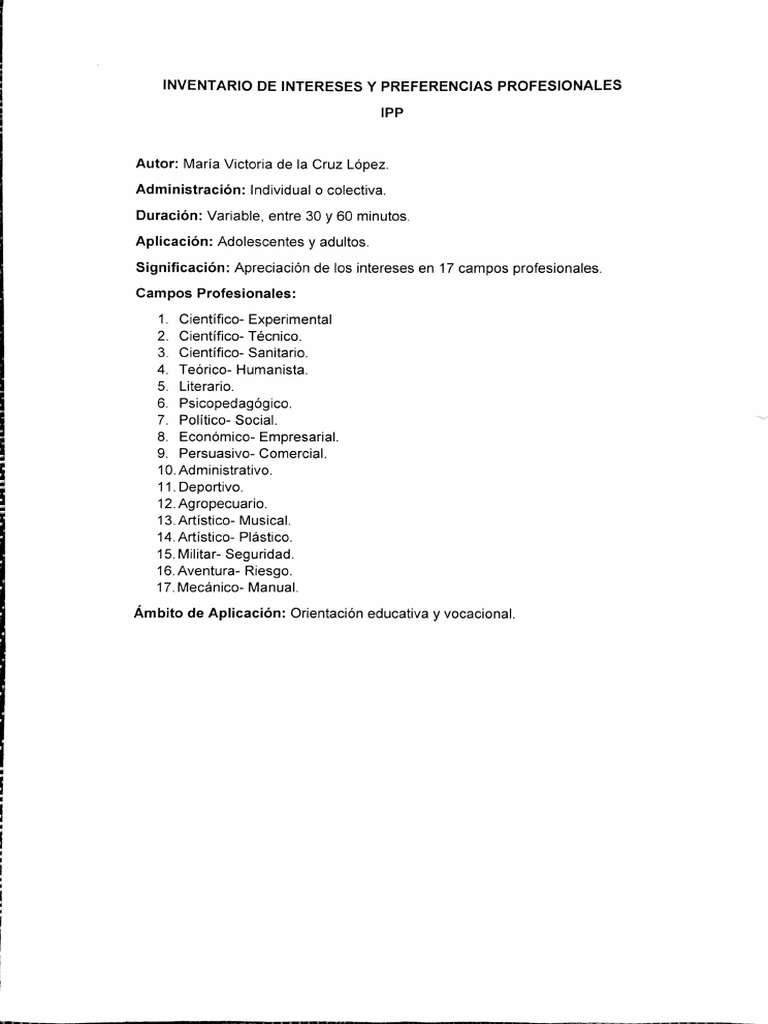 IPP - Intereses y Preferencias Profesionales | PDF