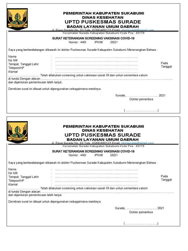 Surat Screening Vaksin COVID-19 | PDF