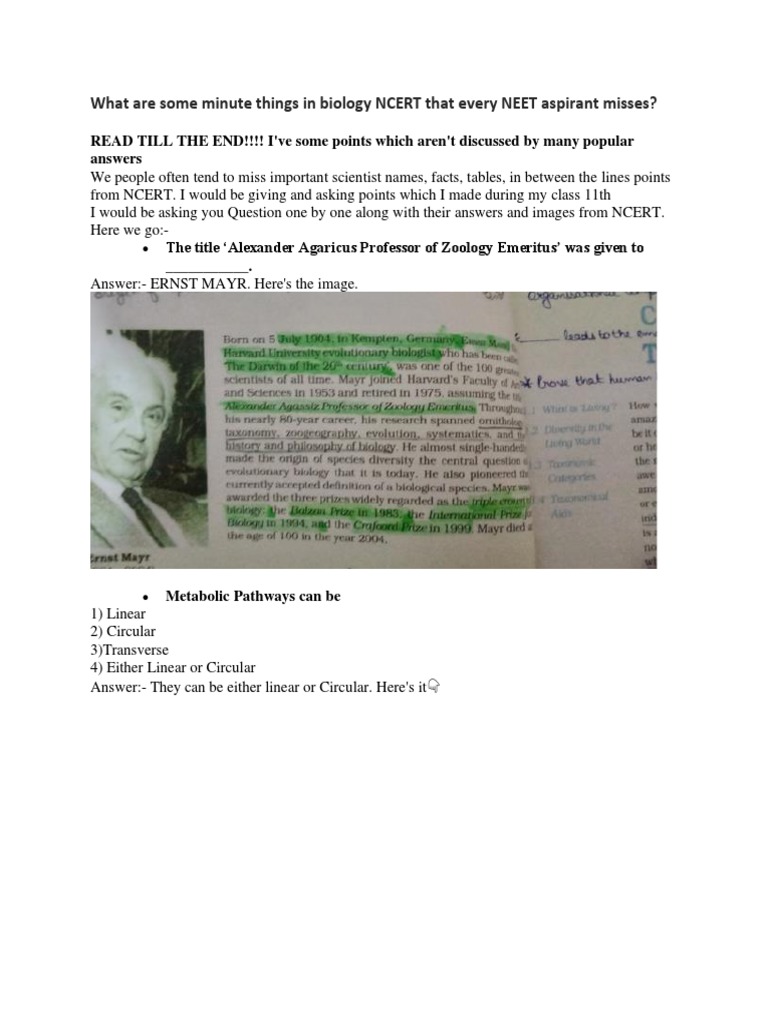 Hidden Details of NCERT (Bio) | PDF | Physical Sciences | Biology