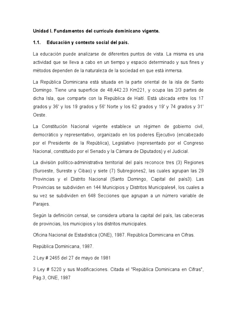 Unidad I. Fundamentos Del Currículo Dominicano Vigente. | PDF ...