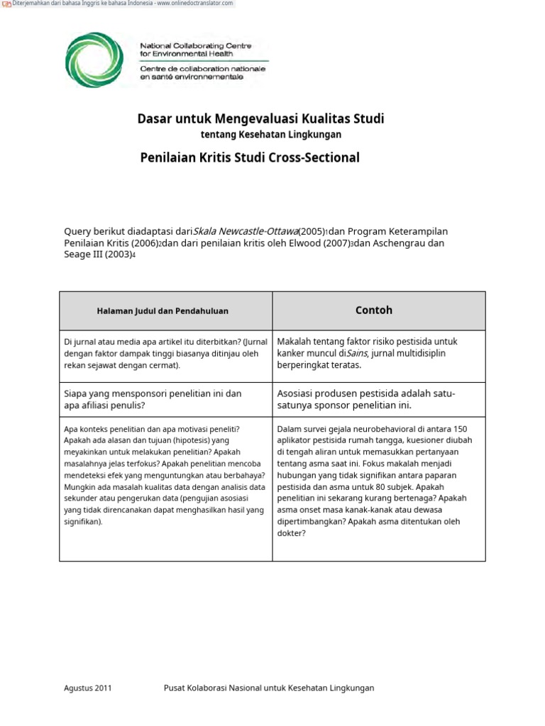 Critical Appraisal Cross-Sectional Studies Aug 2011.en - Id | PDF Critical Appraisal Cross-Sectional Studies Aug 2011.en - Id | PDF
