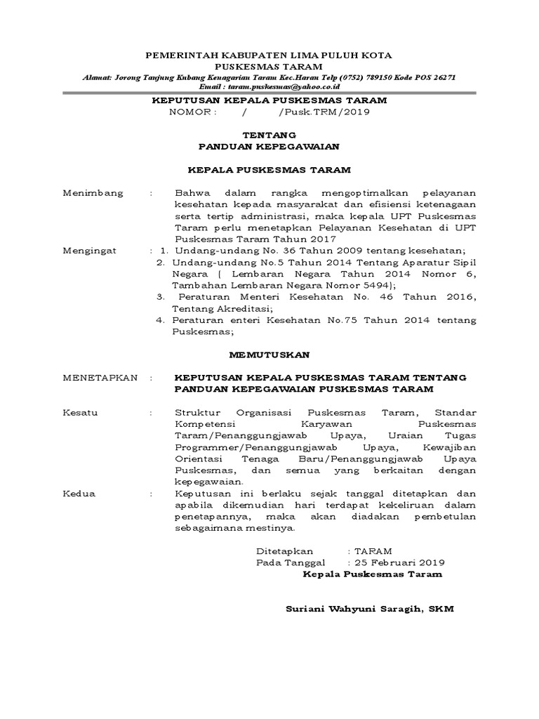 Contoh Panduan Kepegawaian. | PDF