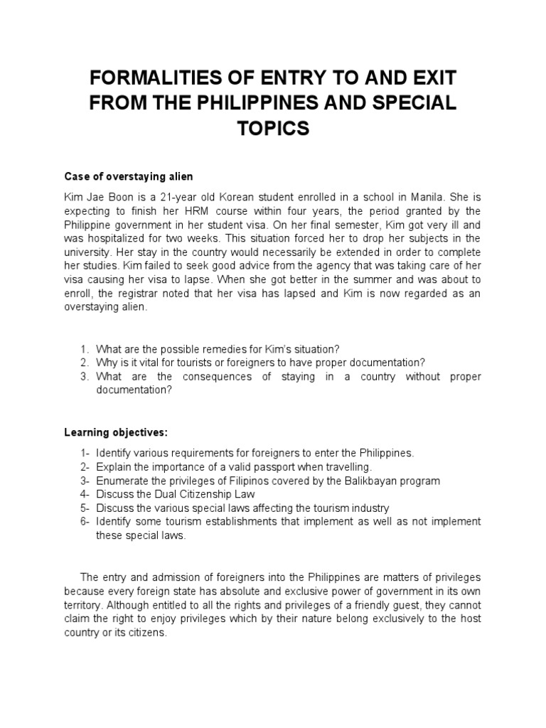 Entry and Exit Requirements in the Philippines | PDF | Travel Visa ...