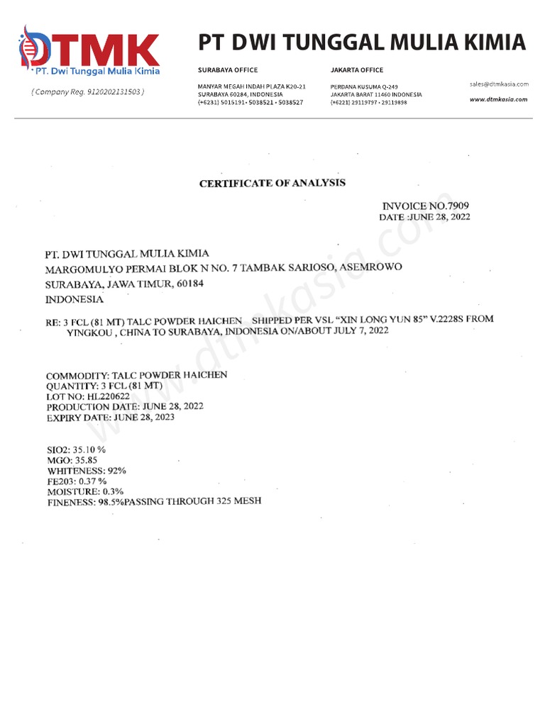 COA Talc Haichen | PDF