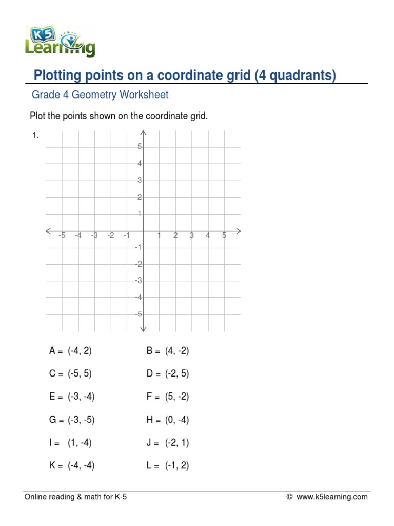 Grade 4 Geometry Plotting Points Coordinate Grid 4q A | PDF