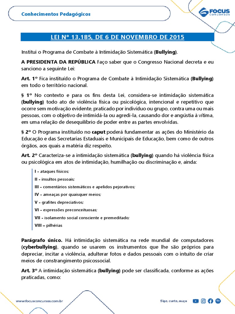 Matriz Conhec Pedag Romário Falci Lei 13185 Combate Ao Bullying ...