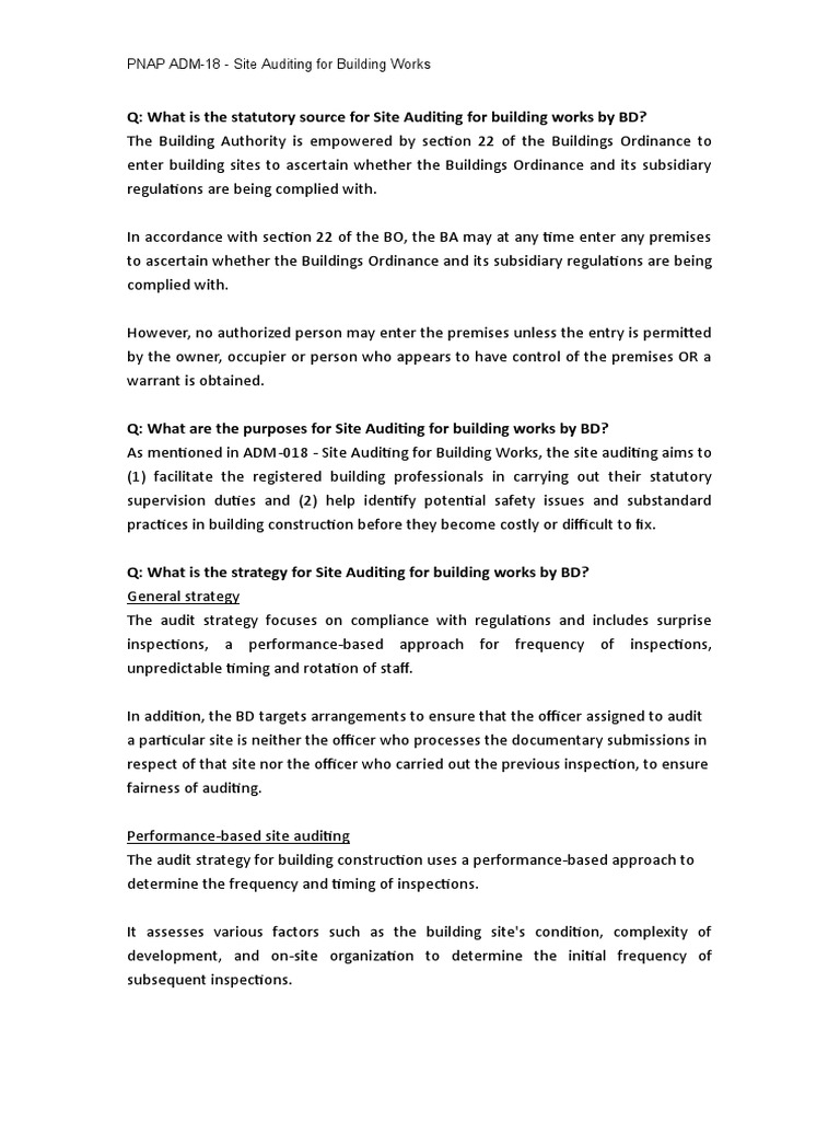 PNAP ADM-18 - Site Auditing For Building Works | PDF | Audit | Business