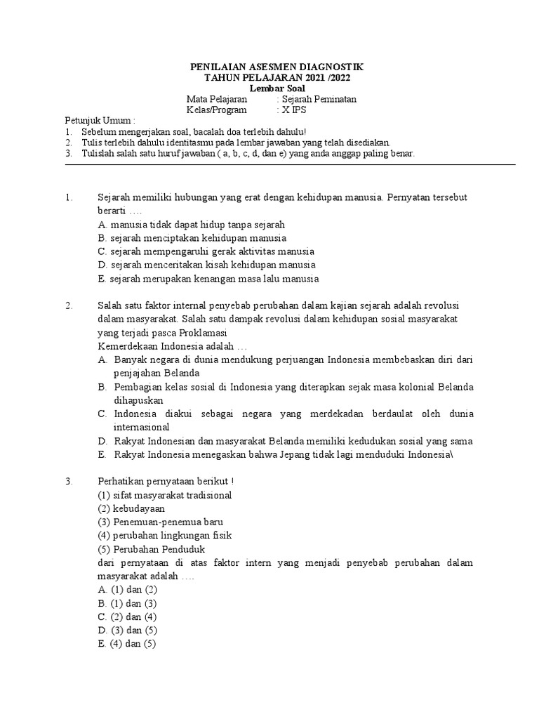 Penilaian Asesmen Diagnostik Kelas X Pdf