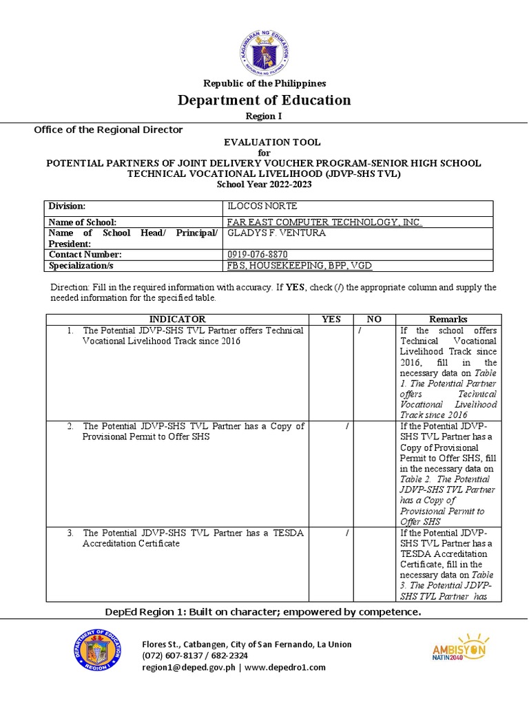 Evaluation Tool For Partners Jdvp Pdf