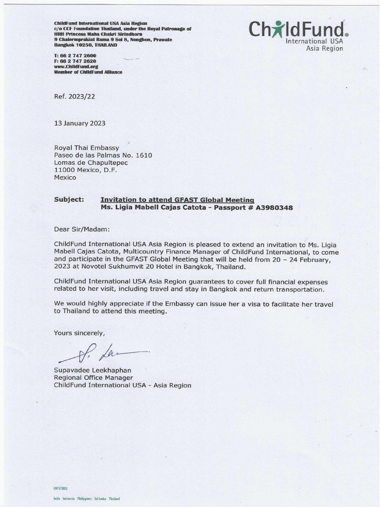22 Letter To Thai Embassy Mexico LC | PDF
