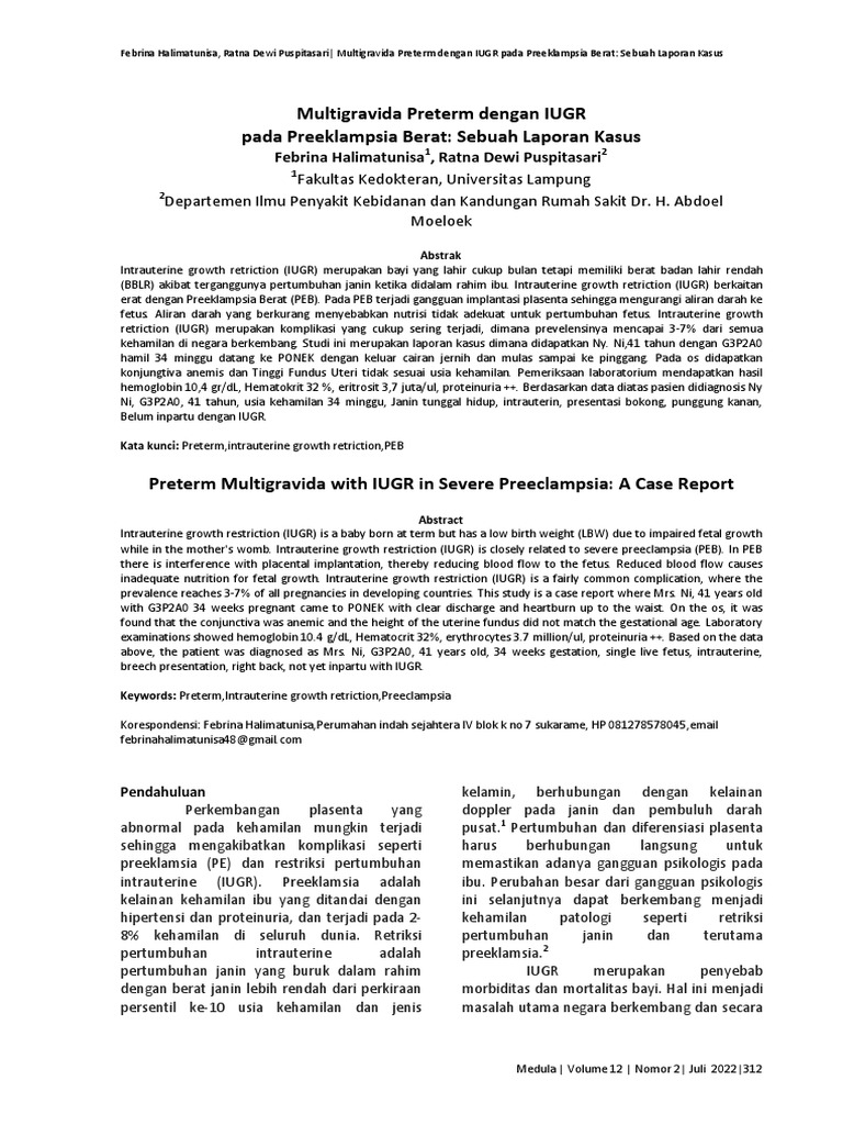 2022 Preterm Iugr Case Report | PDF