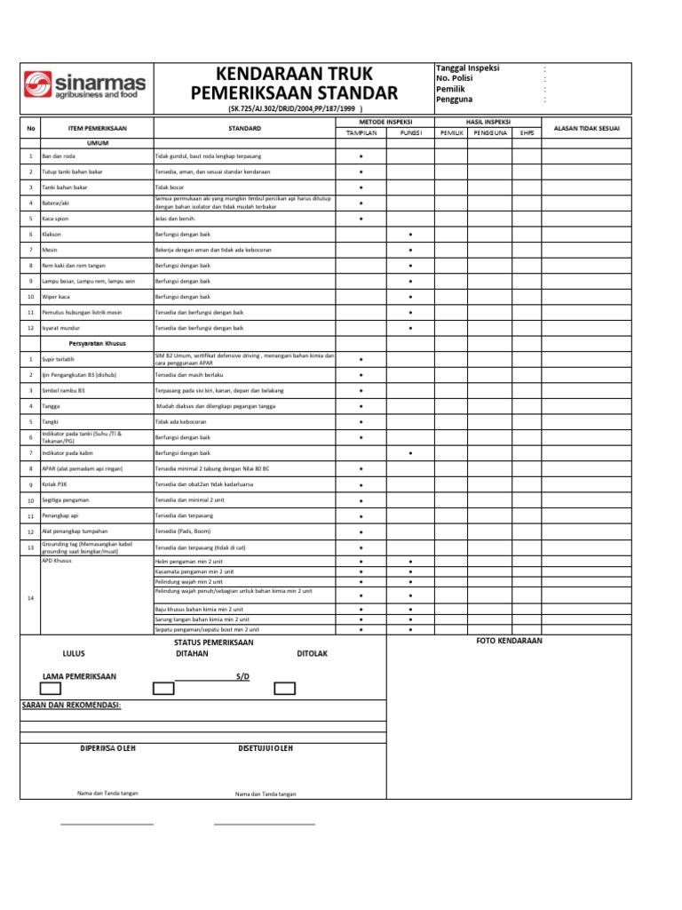 Checklist Pemeriksaan Kendaraan | PDF