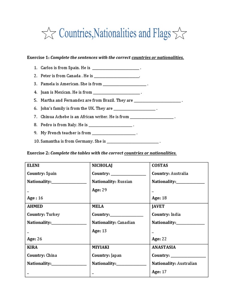 Exercícios - Countries-Nationalities-Extra-Exercises | PDF