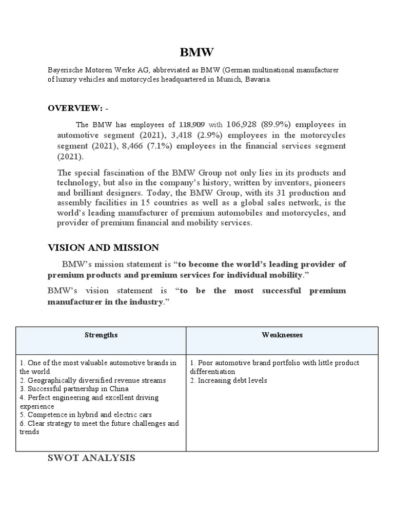Overview: - : Vision and Mission | PDF | Leadership | Bmw