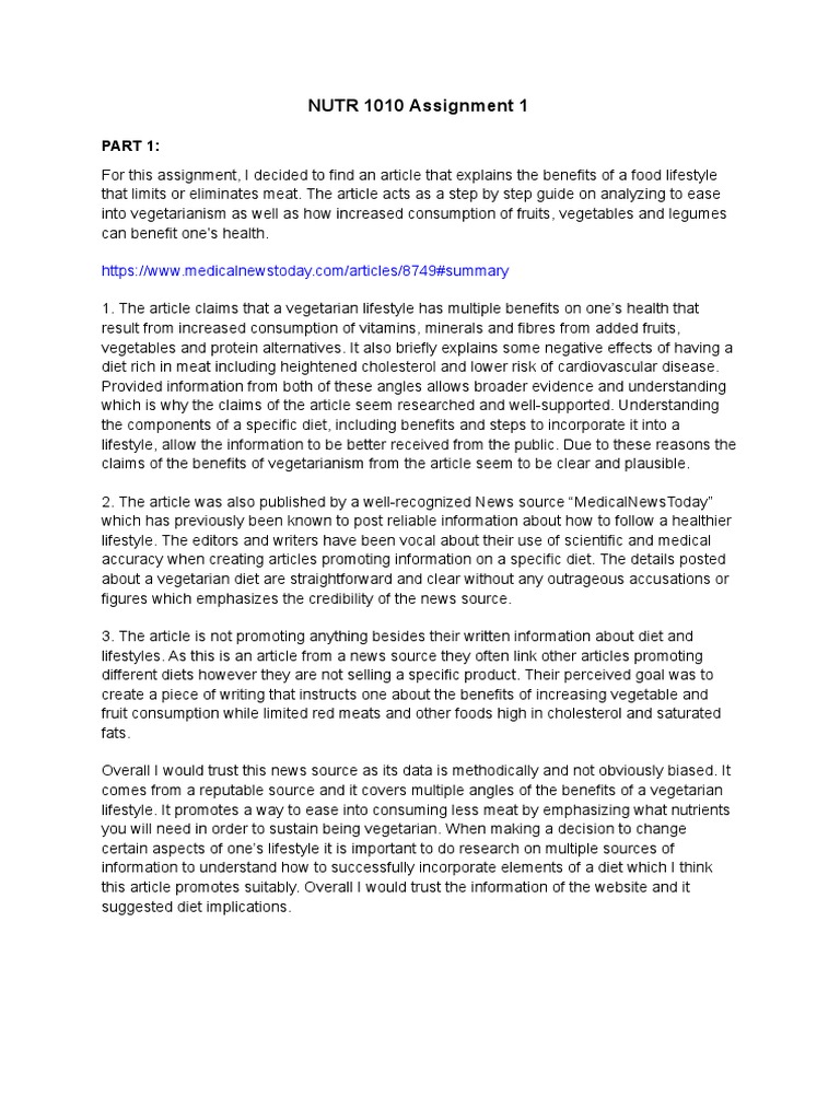 NUTR 1010 Assignment 1 | PDF | Diet & Nutrition | Diet (Nutrition) NUTR 1010 Assignment 1 | PDF | Diet & Nutrition | Diet (Nutrition)
