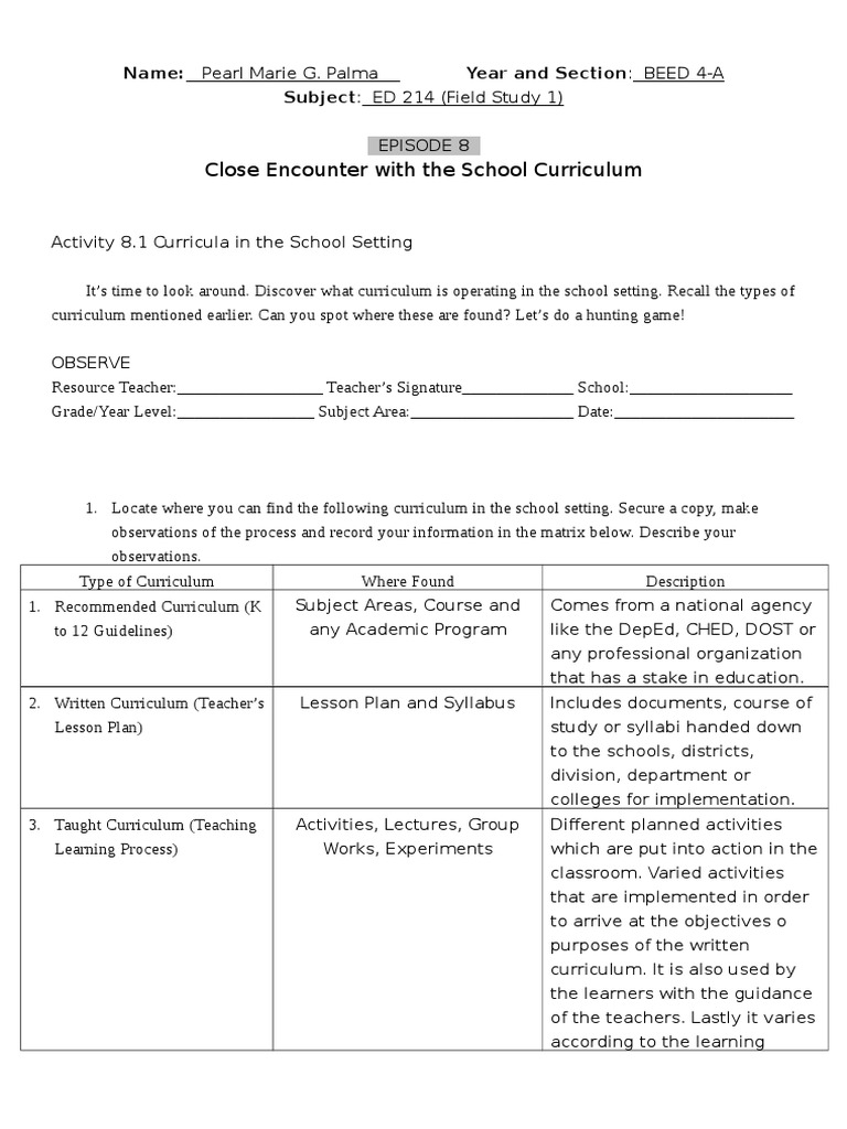 FS1 Episode 8 | PDF | Curriculum | Teaching Method