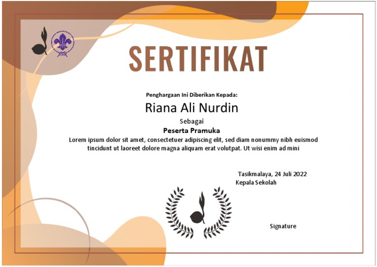 Desain Sertifikat Pramuka Gratis 1 Word Landscape | PDF