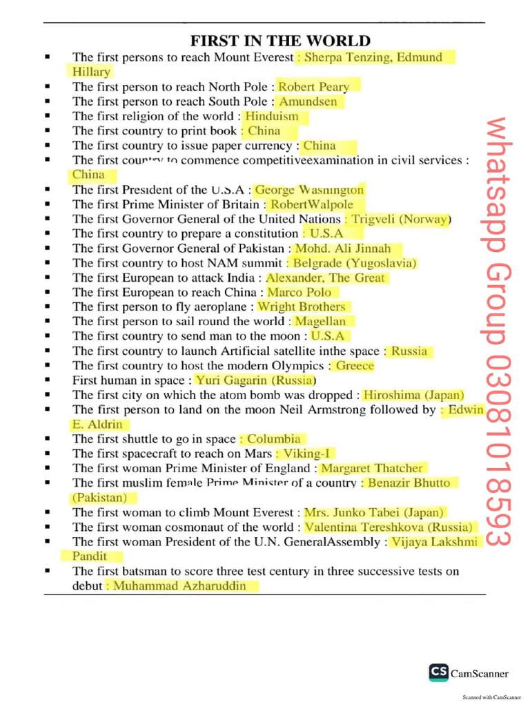 First in World General Knowledge PDF | PDF