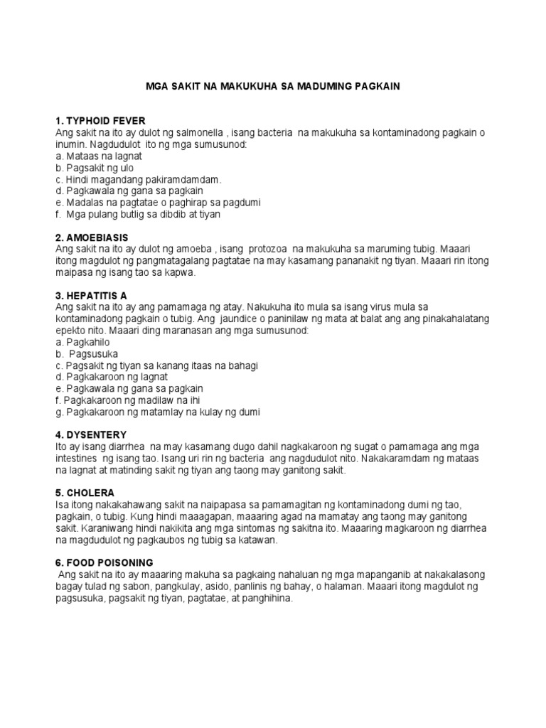 Sakit Sa Maduming Pagkain | PDF