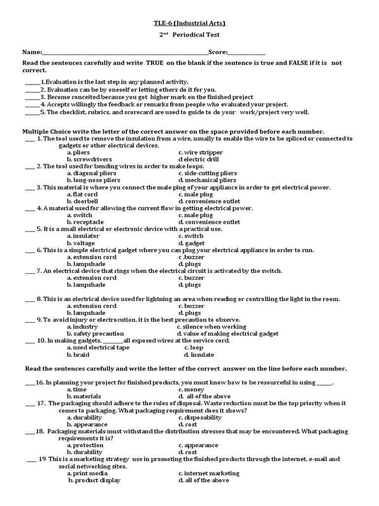 Second Periodical Test in Tle | PDF | Electrical Connector | Insulator ...