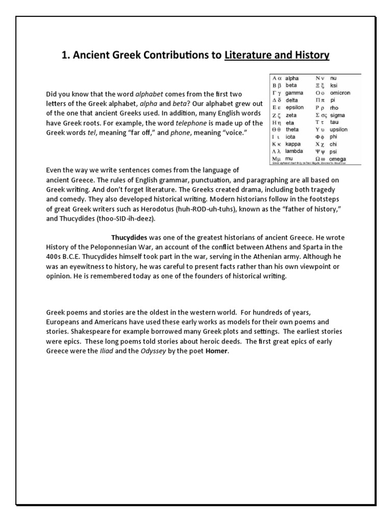 1ancient Greek Contributions To Literature and History | PDF | General ...