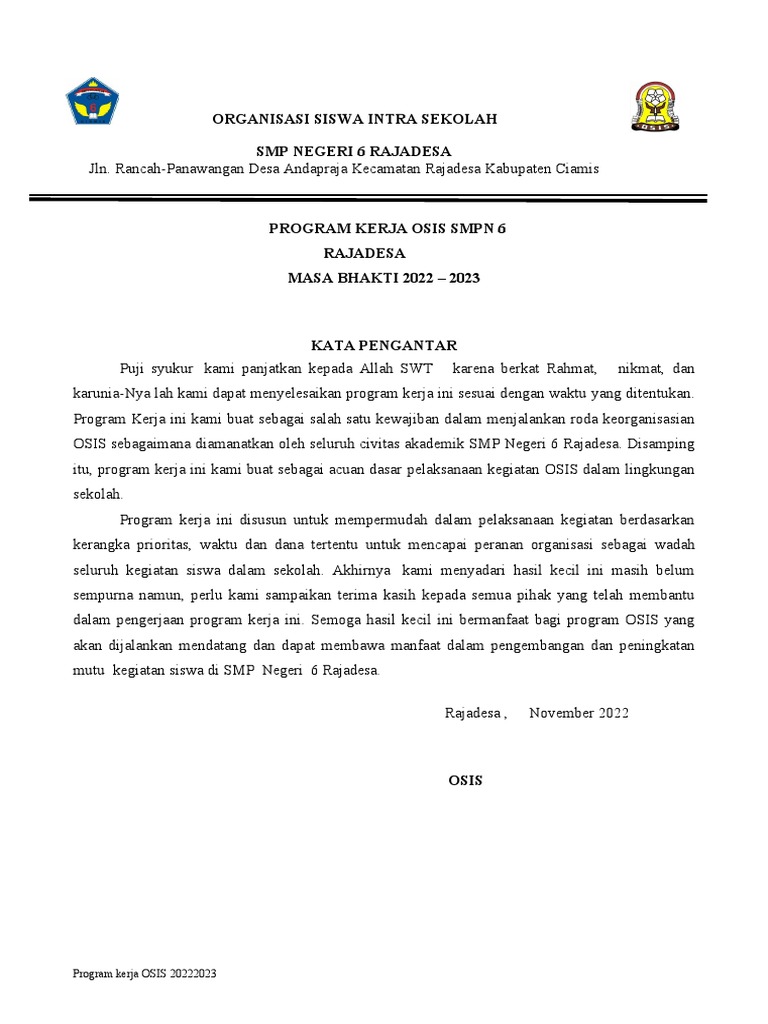 Program Kerja OSIS 2020 2021edit | PDF | Karier & Perkembangan