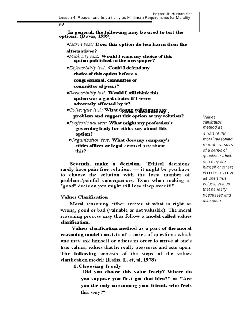 Harm Test: Publicity Test: Defensibility Test | PDF | Choice | Reason