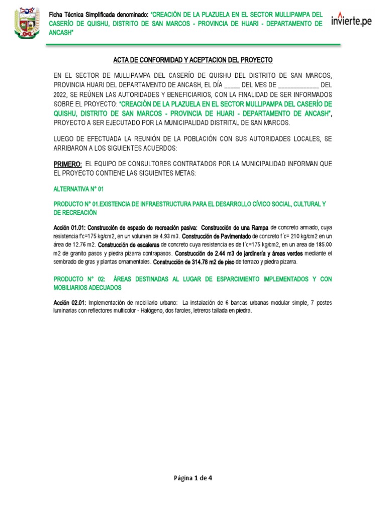 Acta de Aceptacion de Proyecto - Mullipampa | Download Free PDF ... Acta de Aceptacion de Proyecto - Mullipampa | Download Free PDF ...