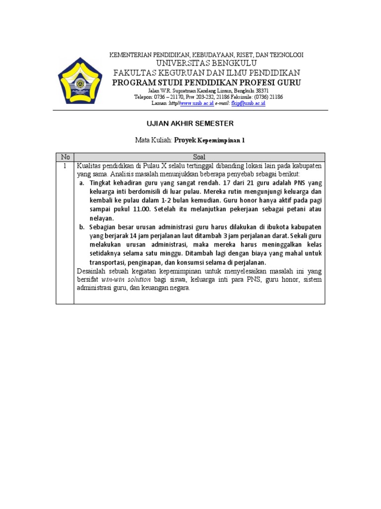 Soal UAS - MK PK 1 | PDF