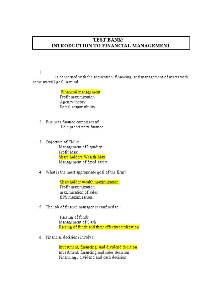 Financial Management Test Bank Overview | PDF | Career & Growth | Business