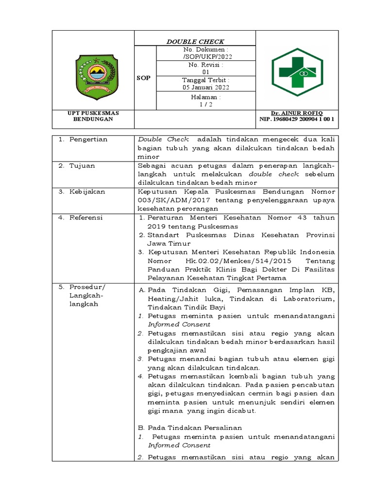 Prosedur Double Check Tindakan Bedah | PDF | Pengelolaan Keuangan ...