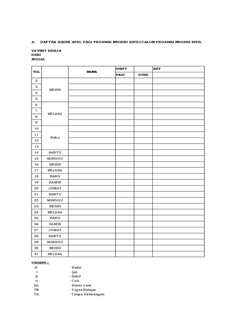 Lampiran A - H.. Contoh Absensi | PDF