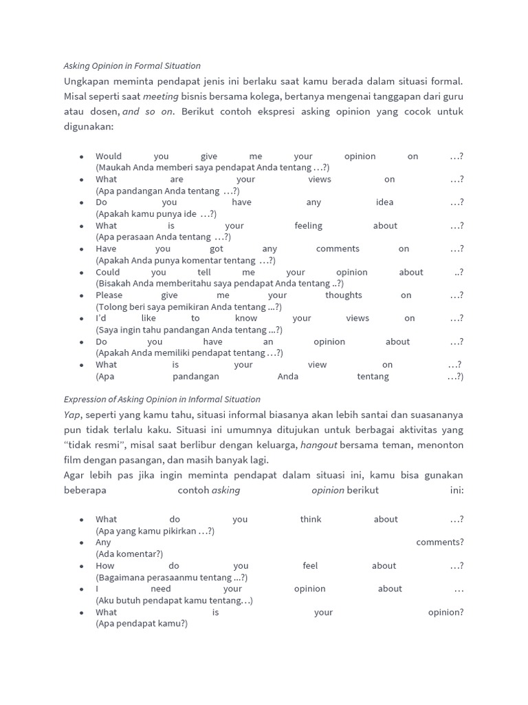 Asking Opinion in Formal Situation | PDF