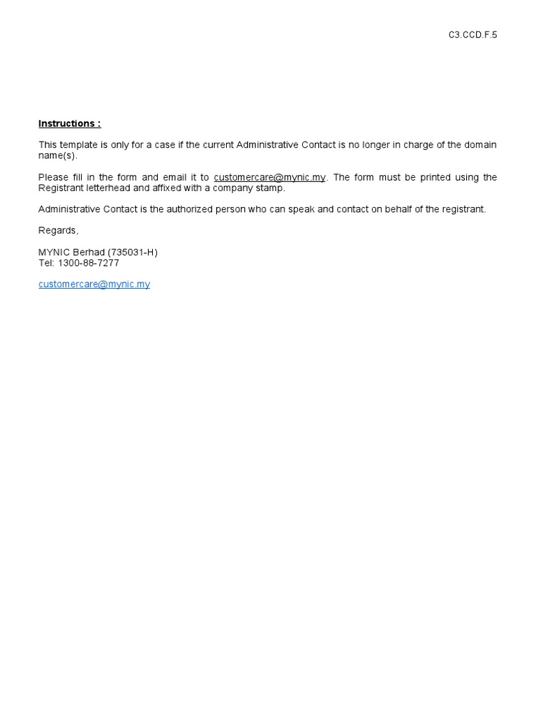 Change of Administrative Contact & Role Form | PDF