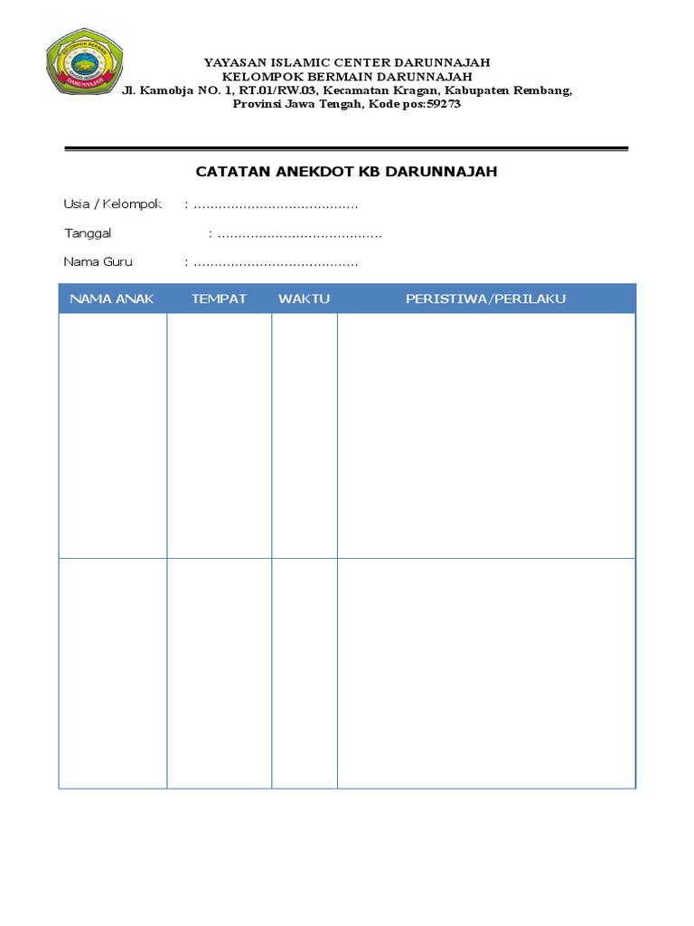1 Contoh Catatan Anekdot Paud K-13 | PDF
