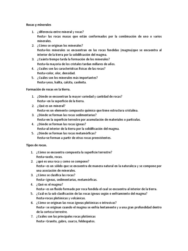 10 Preguntas | PDF | Roca (geología) | Roca ígnea