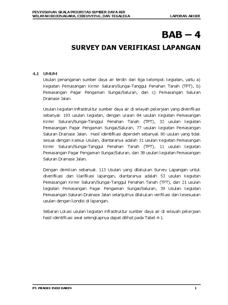 04 - Bab 4 Survey Dan Verifikasi Lapangan - Sda | PDF